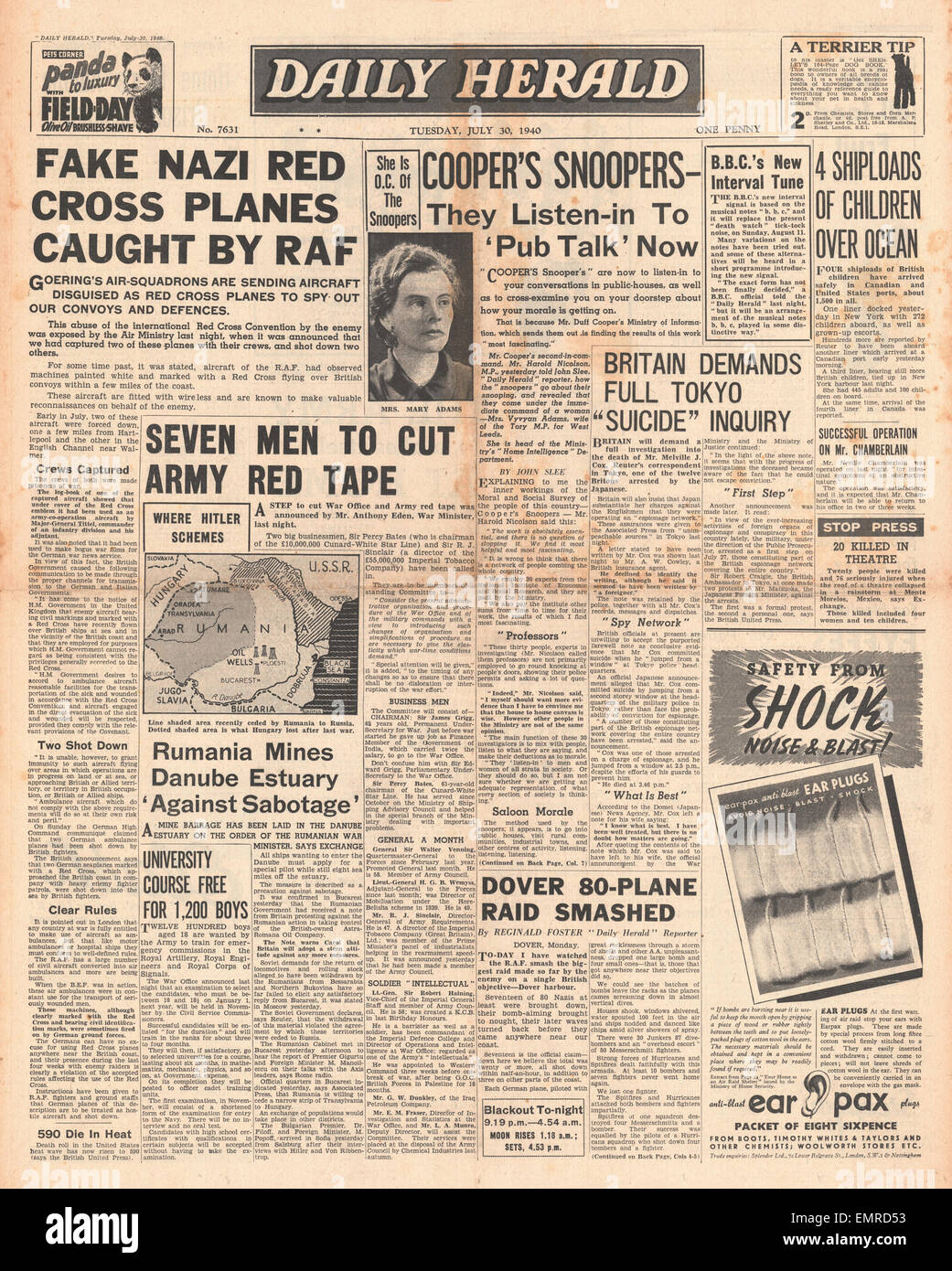 1940 front page Daily Herald Ministry of informations 'Cooper's ...