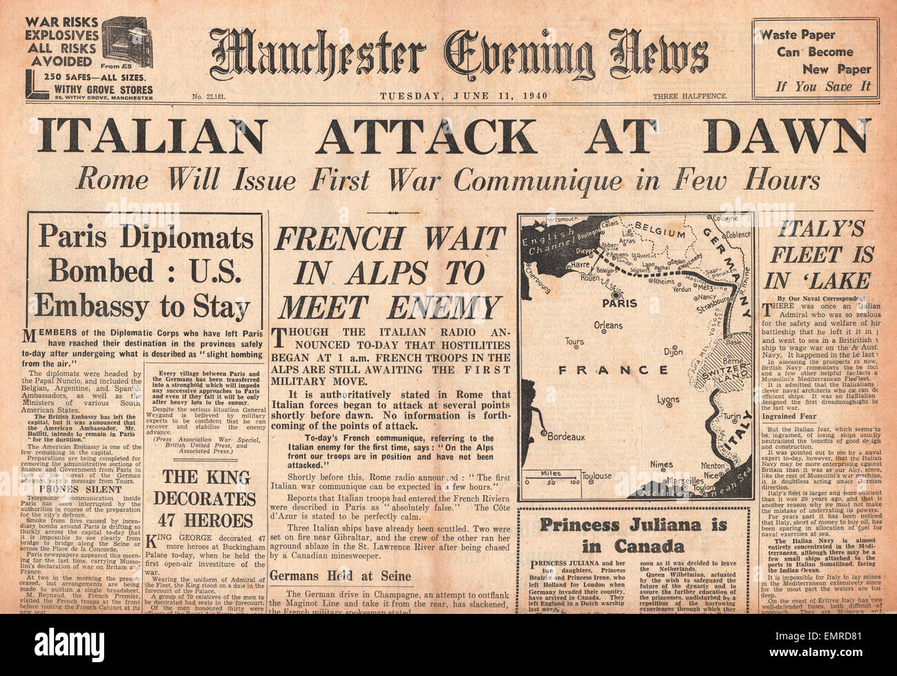 Mussolini declares war hi-res stock photography and images - Alamy