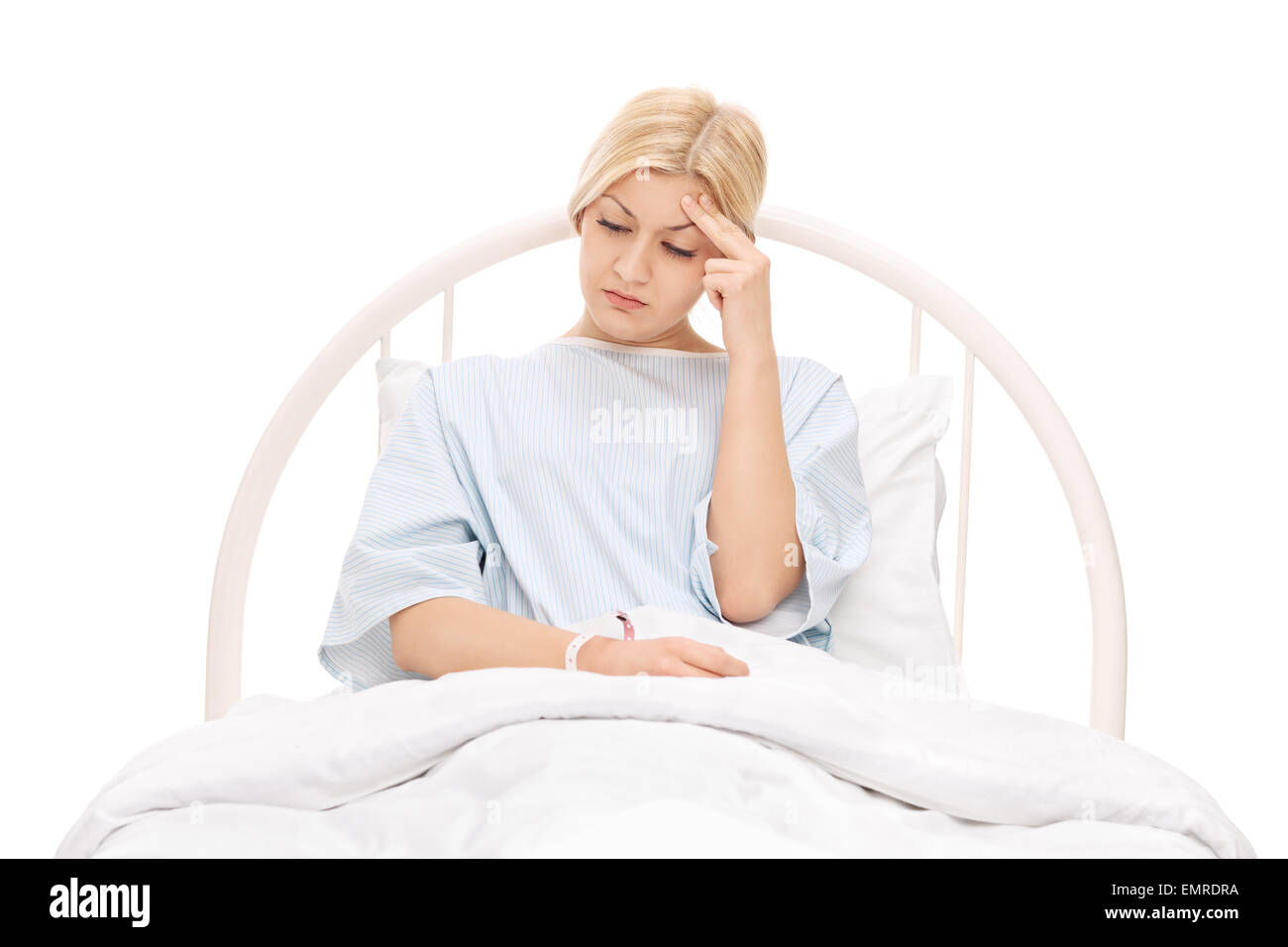Woman worried in bed Cut Out Stock Images & Pictures - Alamy