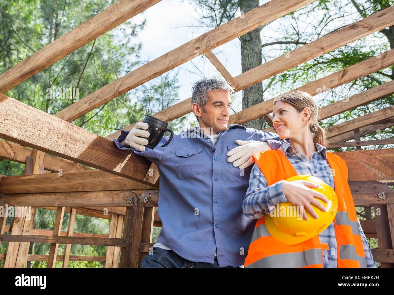 Construction Workers Looking At Each Other Stock Photo - Alamy