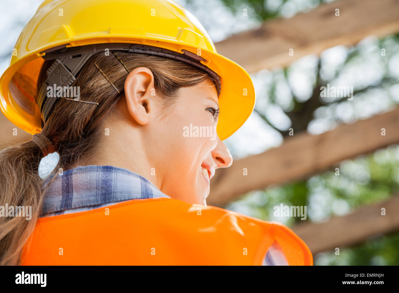 Rear View Of Female Construction Worker Stock Photo - Alamy