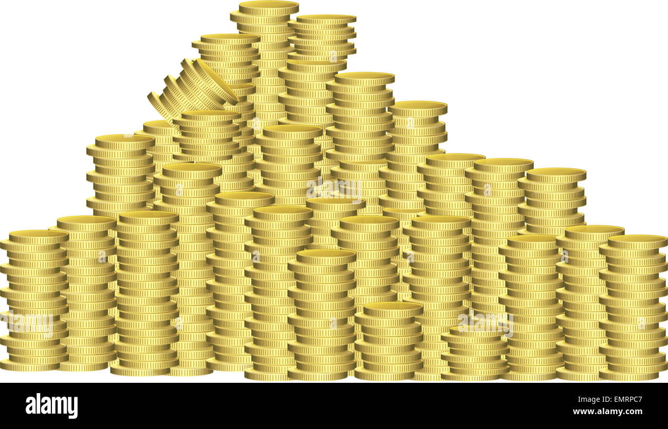 Stack - Pile of coins set on a white background Stock Photo - Alamy