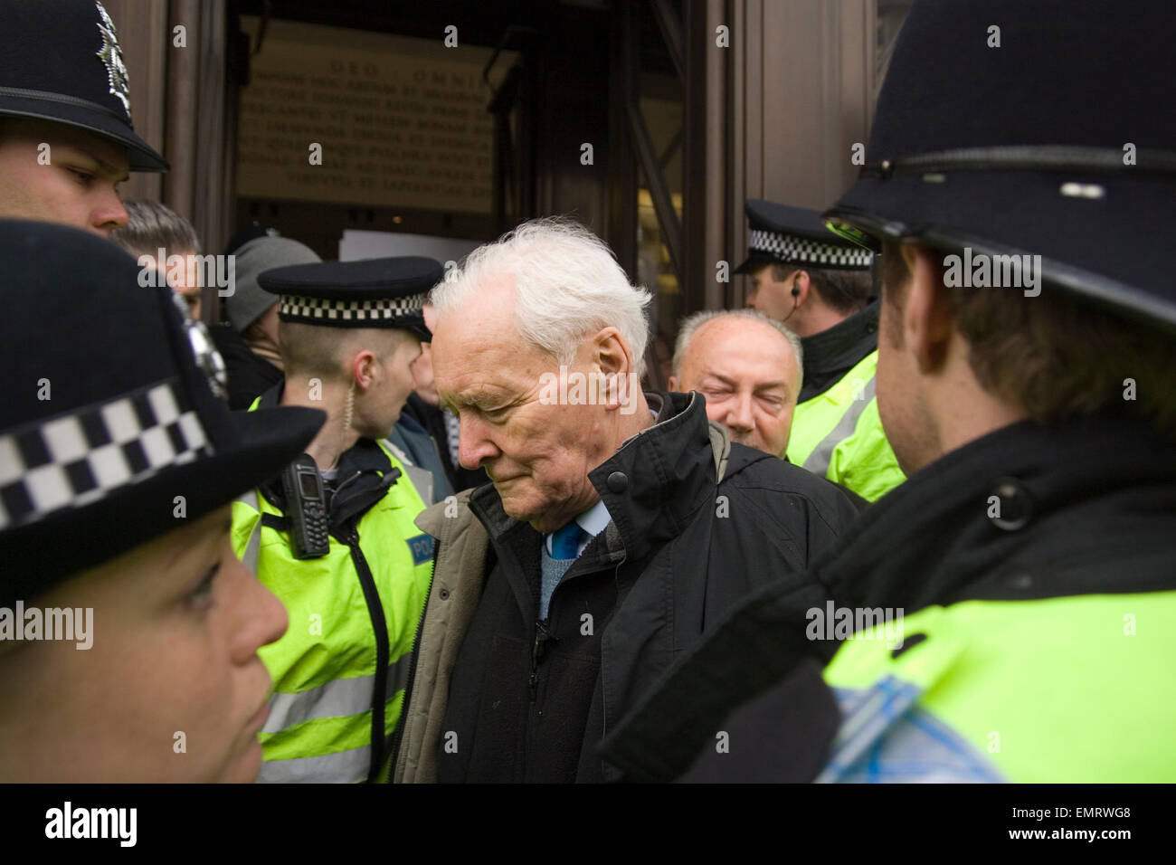 Tony Benn and George Galloway emerge from the BBC after delivering ...