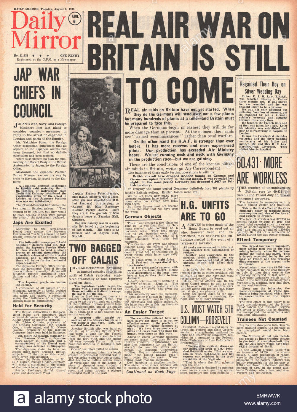 1940 World War Two World War 2 Newspaper Headline Stock Photos & 1940 ...