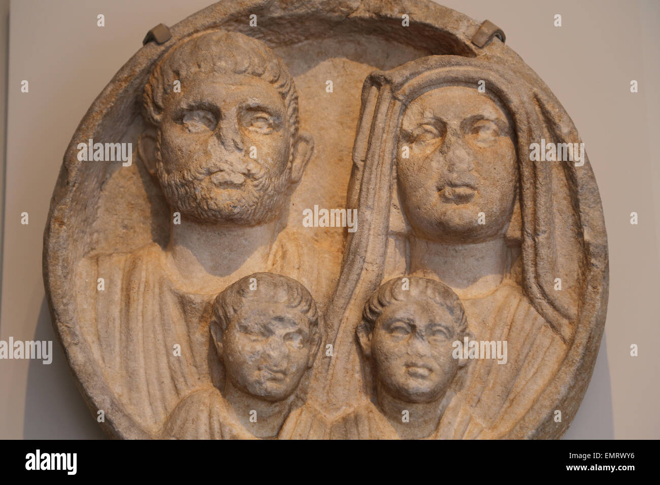 Marble funerary relief. Roman, 2nd-3rd century AD. Family. Man, his ...