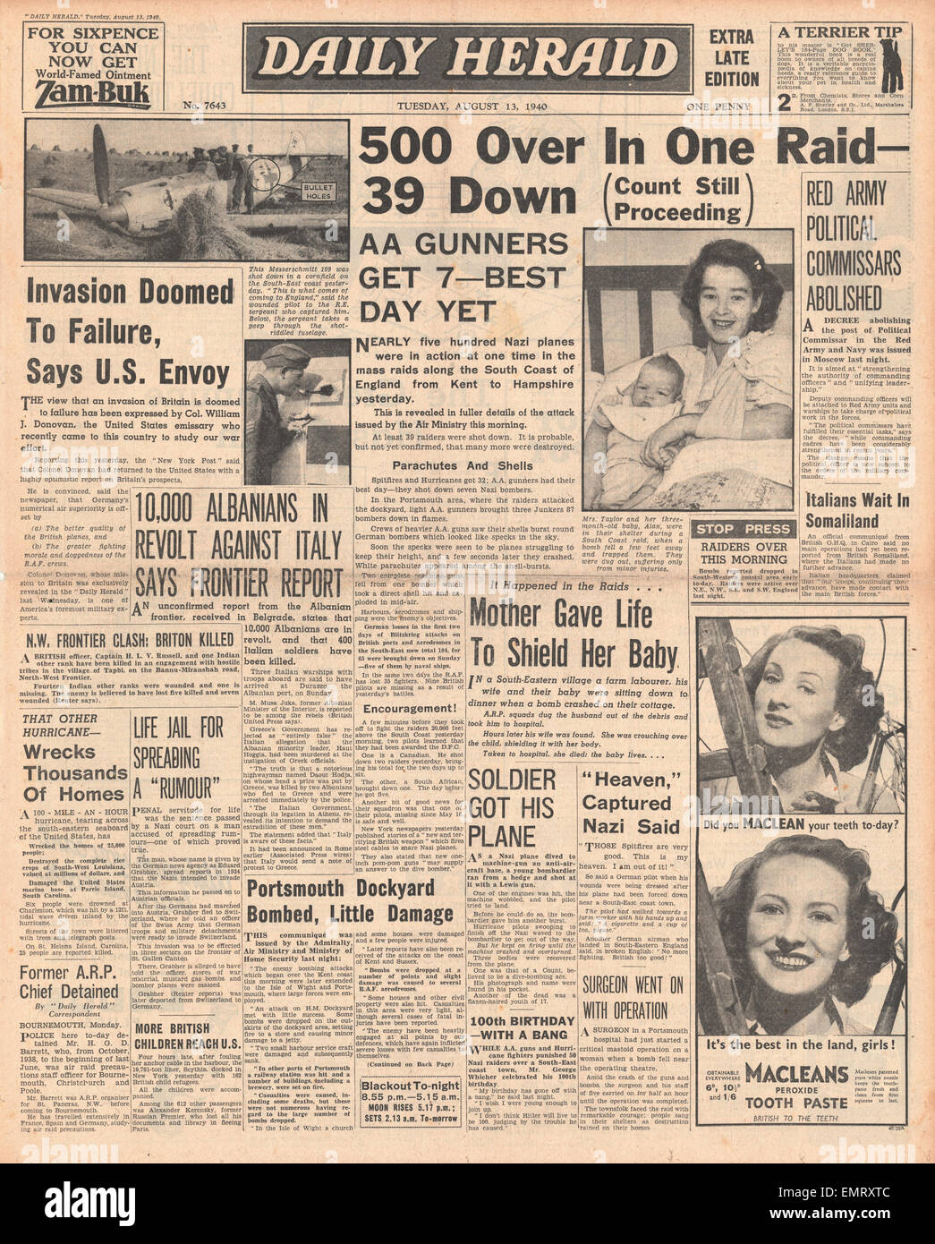 1940 daily herald air war over britain hi-res stock photography and ...