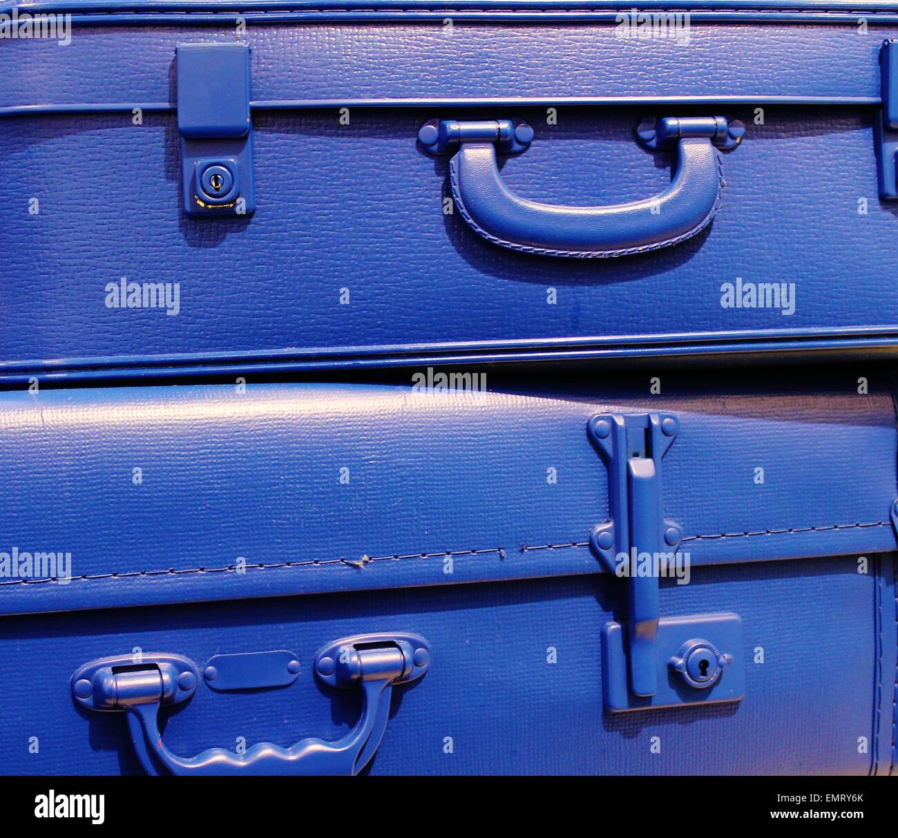 blue stacked vintage retro style suitcases with click fasten lock Stock ...