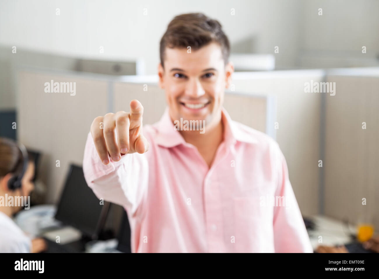 Call Center Employee Pointing At You Stock Photo - Alamy