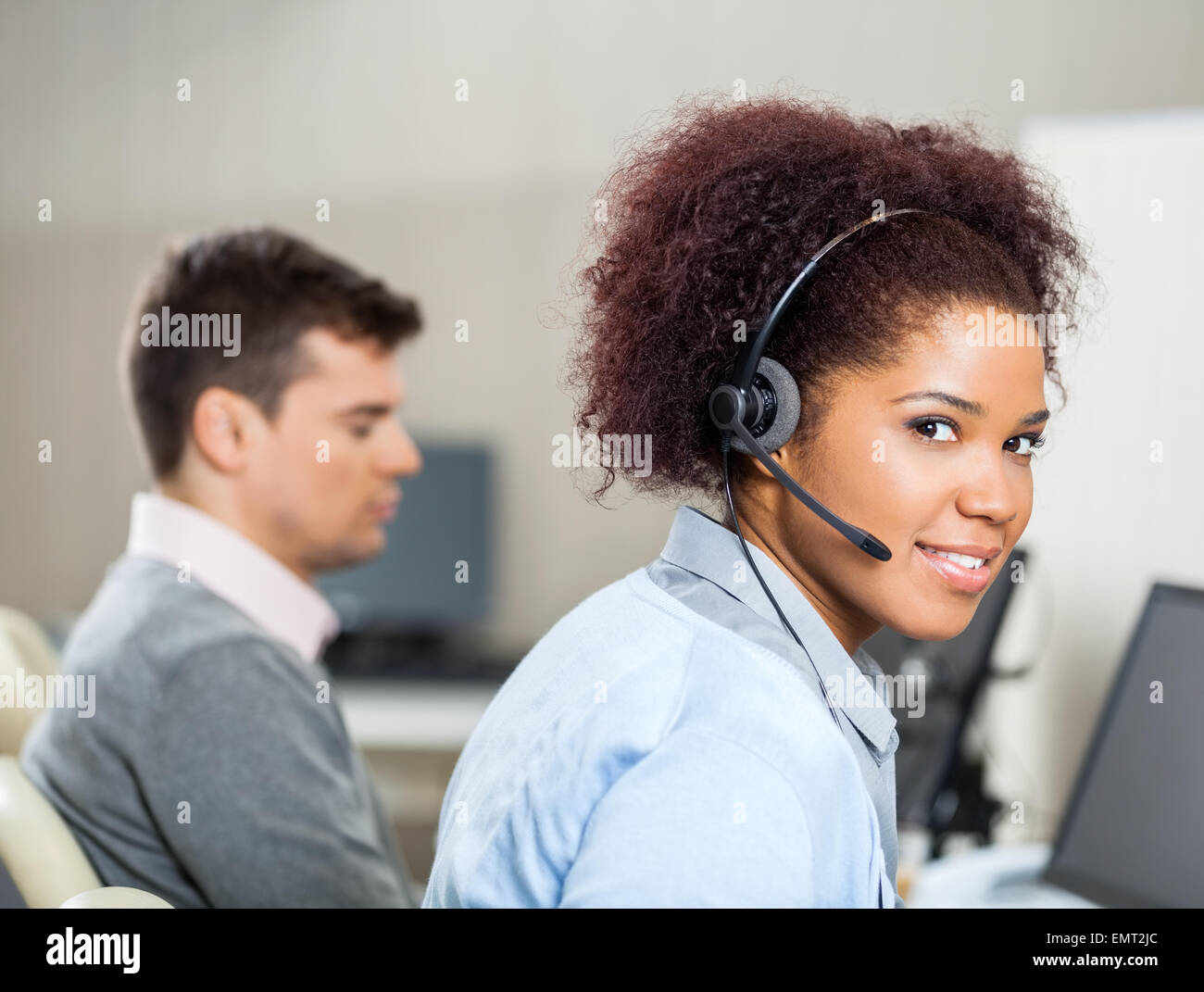 Customer service representative wearing headset hi-res stock ...