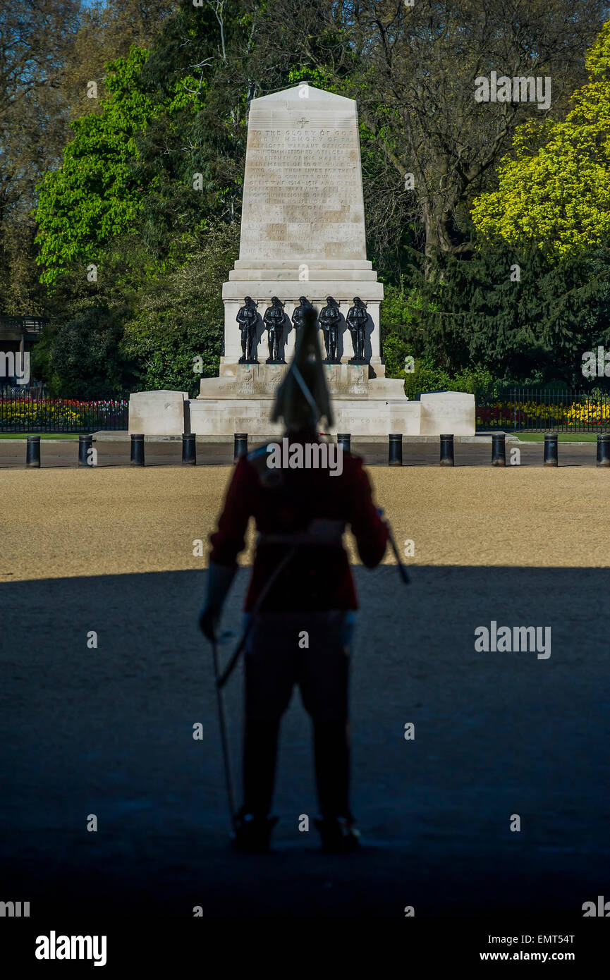 A trooper, from the Life Guards cavalry regiment, stands guard at the ...