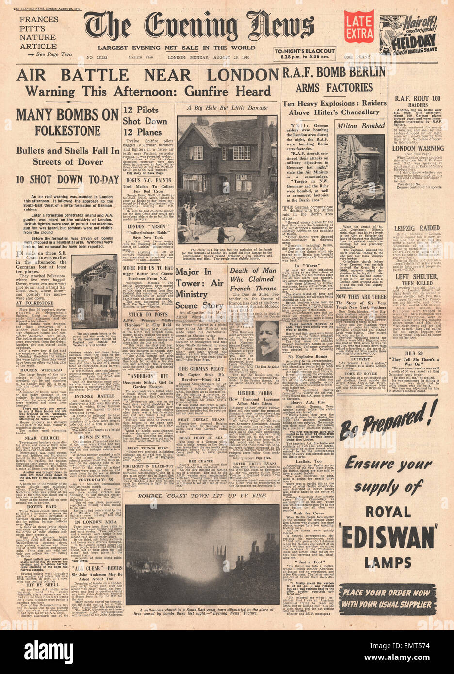 1940 Daily Herald London is bombed RAF bomb Berlin Stock Photo - Alamy