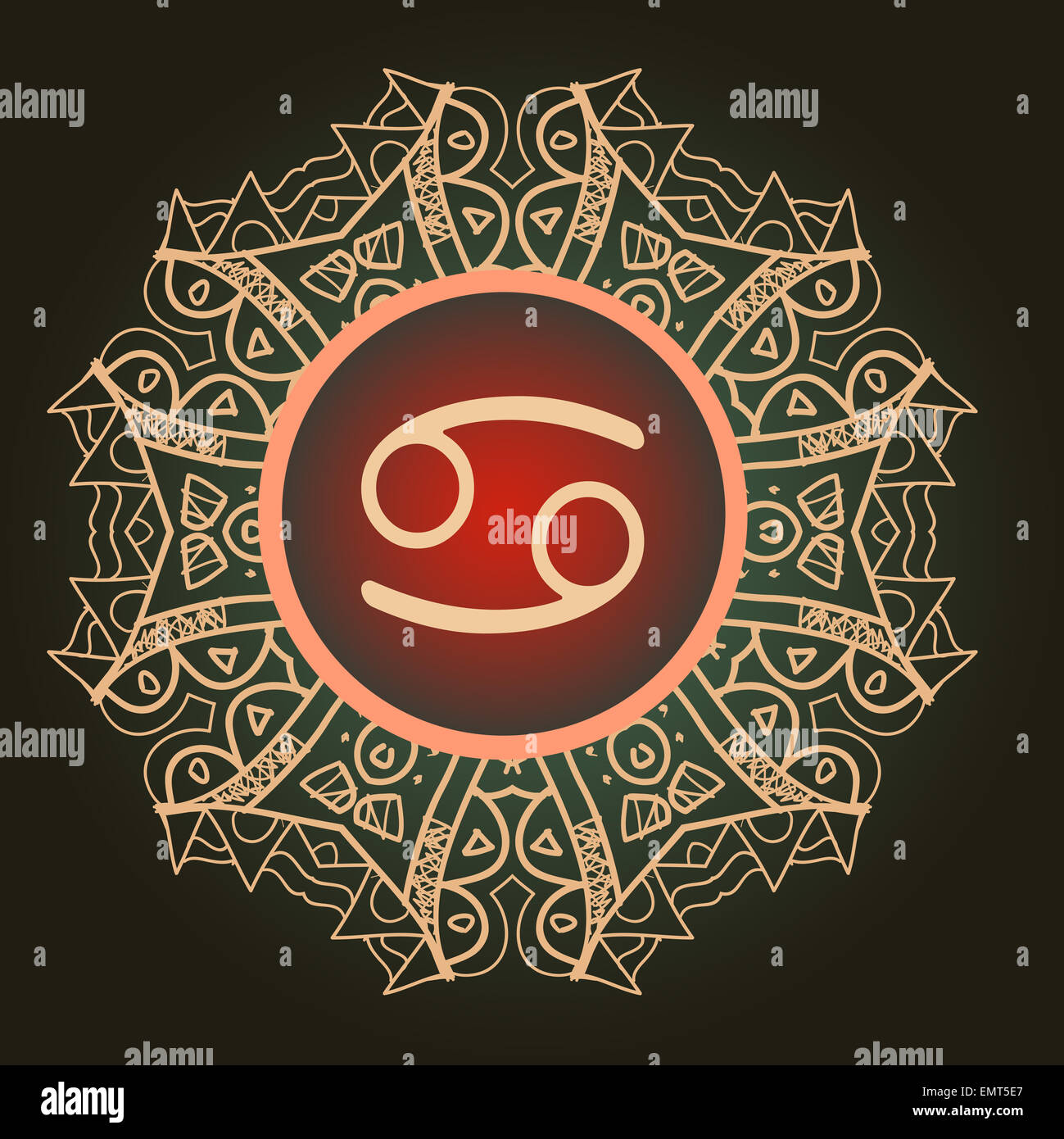 zodiac sign The Crab (Cancer) over oriental mandala pattern Stock Photo ...