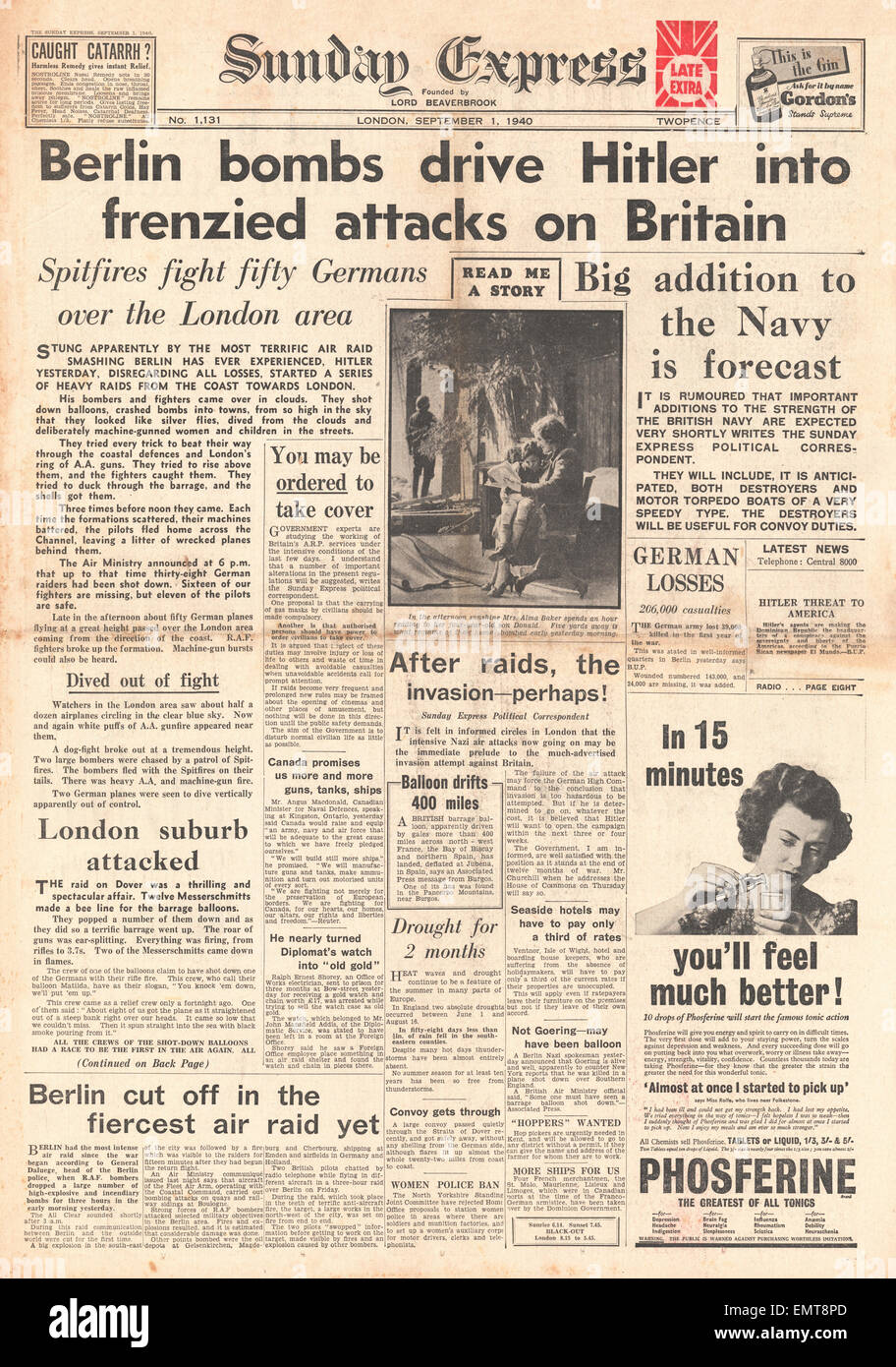 1940 sunday express luftwaffe raids on london and south east hi-res ...