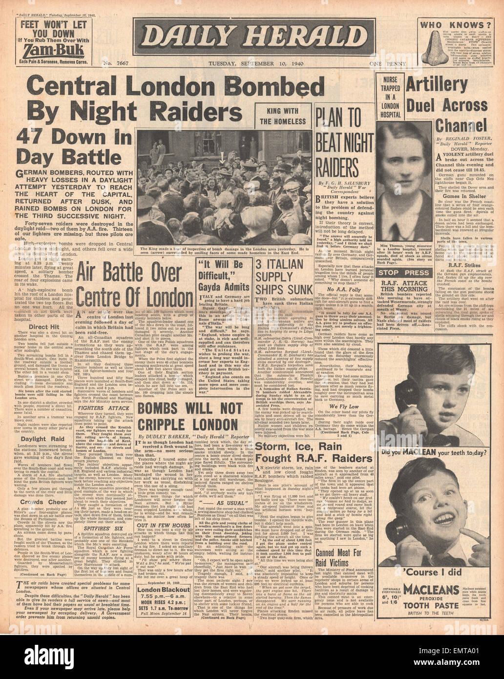 1940 daily herald royal navy and raf raid italy hi-res stock ...