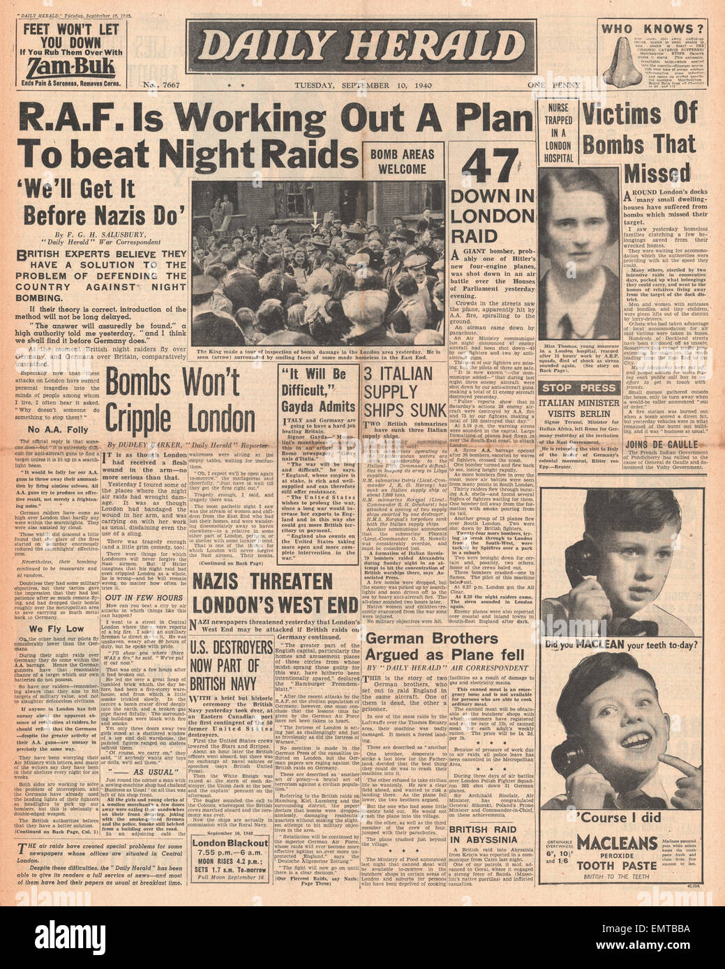 1940 daily herald raf bombing raids on berlin hi-res stock photography ...