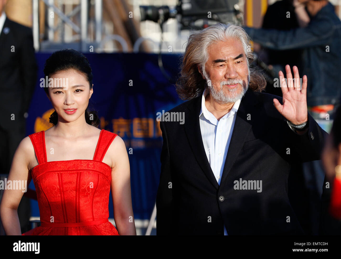 Beijing, China. 23rd Apr, 2015. Director Zhang Jizhong (R) and actress Li Jingyang of the movie ...