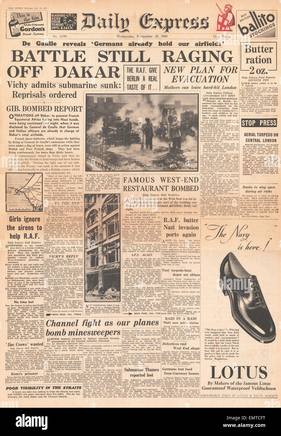 1940 front page daily express hi-res stock photography and images - Alamy