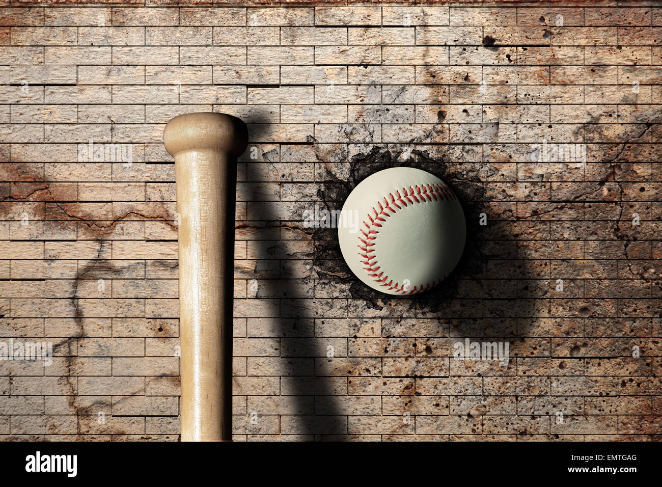 3d rendering of a baseball ball embedded in a stone wall Stock Photo ...