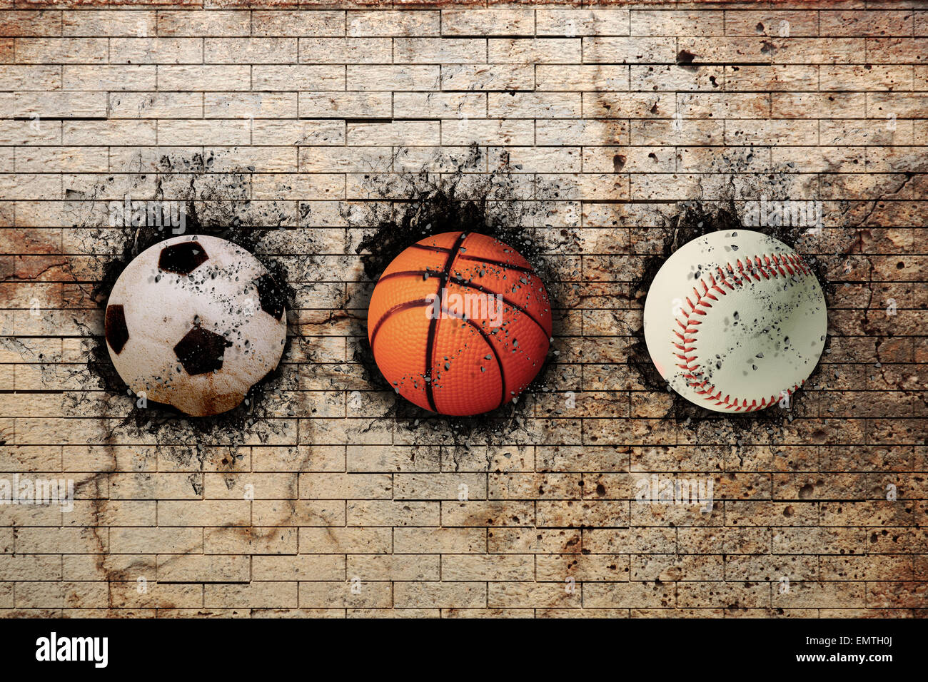3d rendering of basketball, baseball and soccer ball embedded in a ...