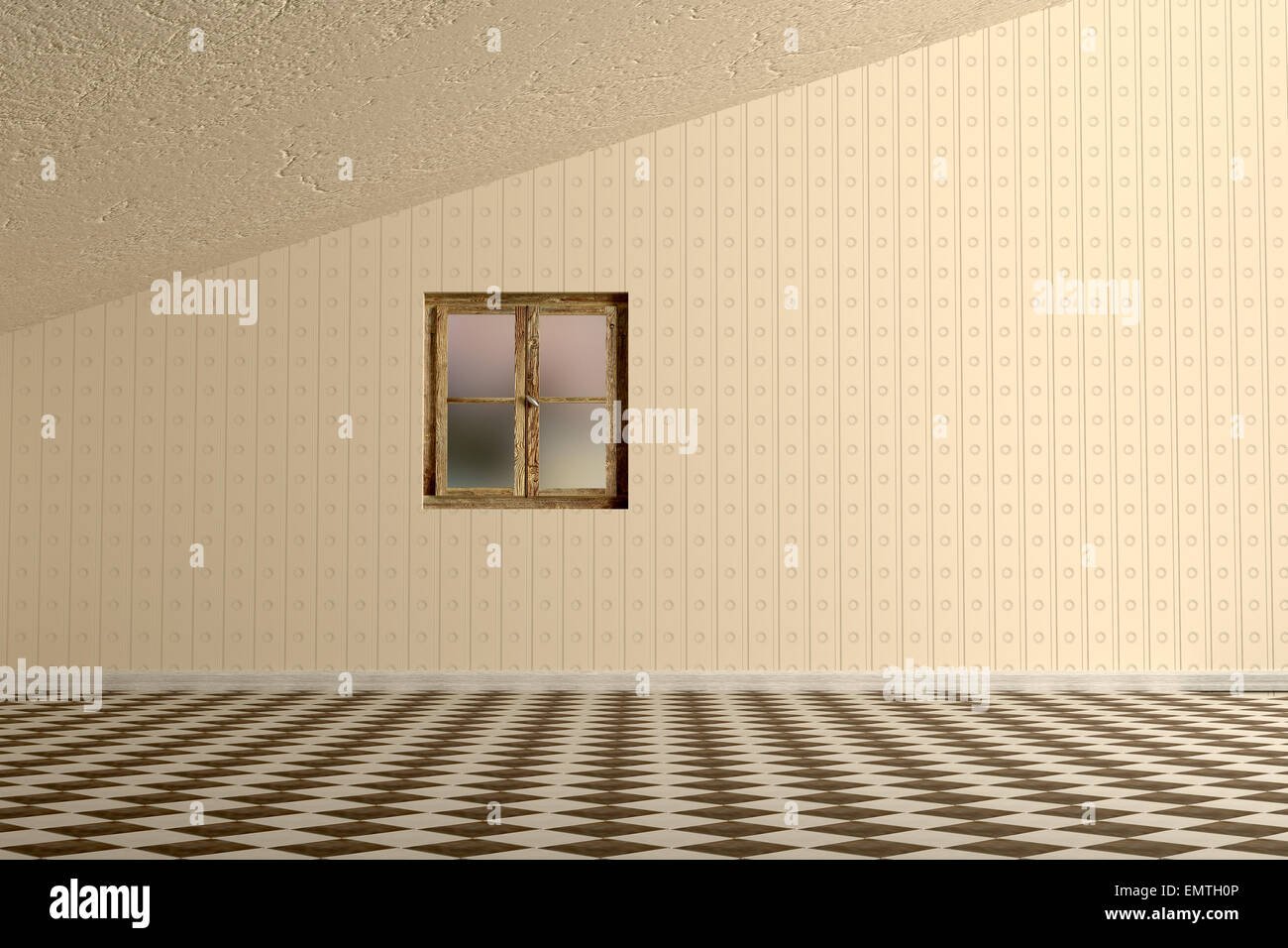 3d rendering of a vintage room and and an old window Stock Photo - Alamy