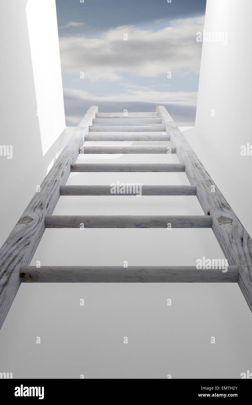 3d rendering of a ladder into a hole, concept of growth and progress ...