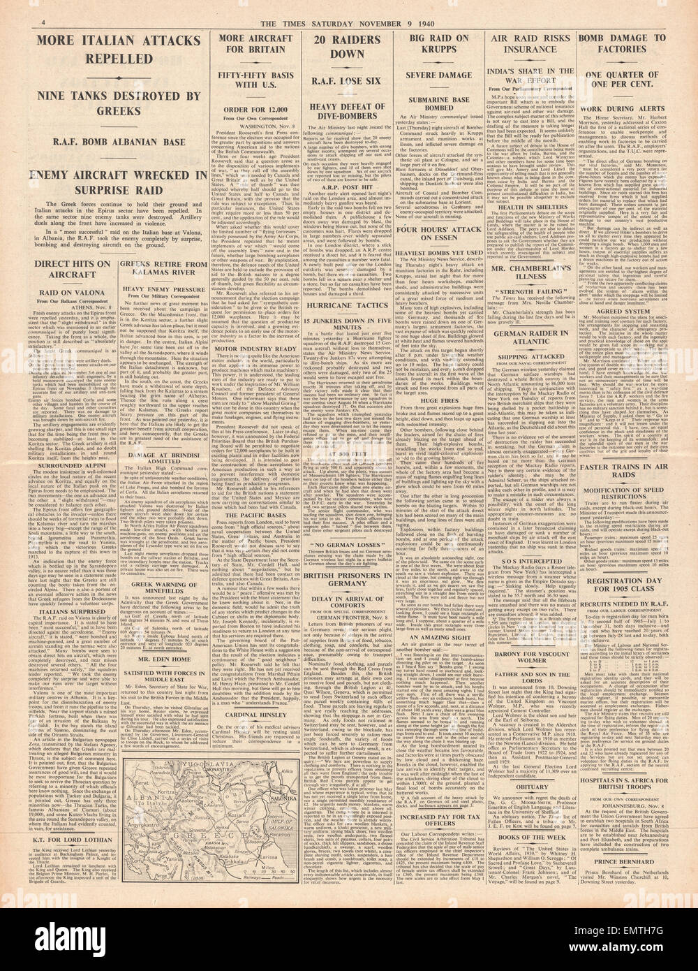 1940 page 4 The Times Greek forces repell Italian attacks RAF raid ...