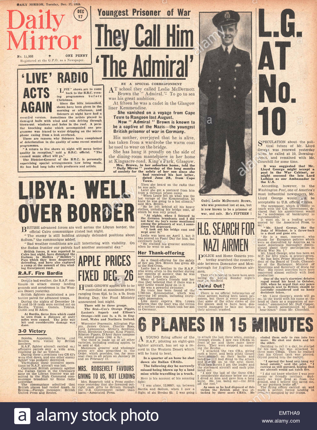 1940 World War Two World War 2 Newspaper Headline Stock Photos & 1940 ...