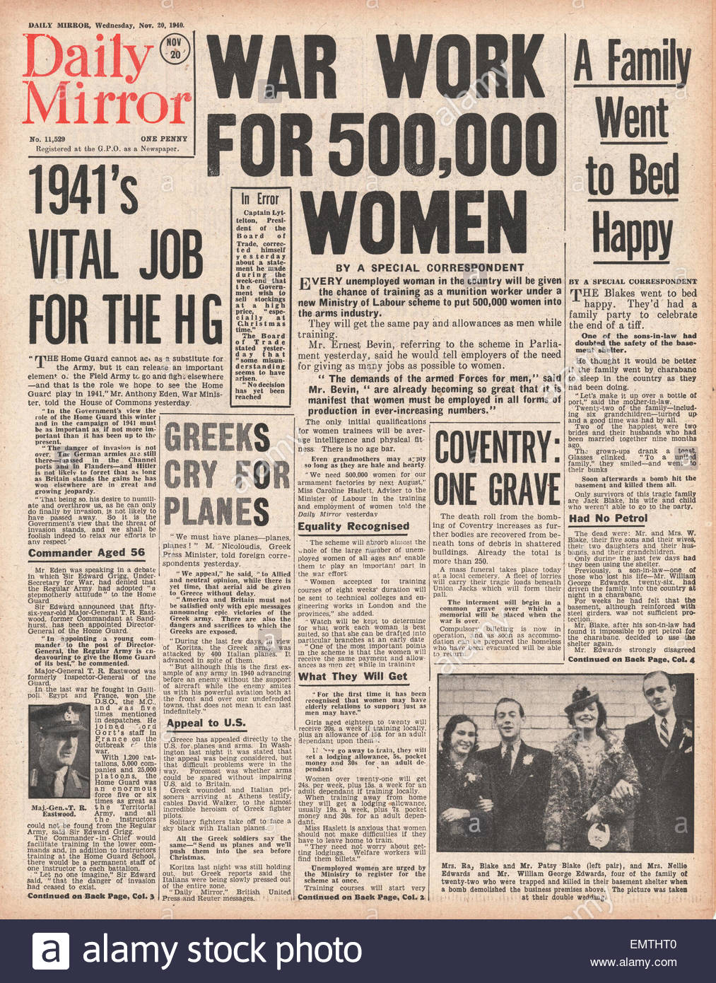 1940 World War Two World War 2 Newspaper Headline Stock Photos & 1940 ...