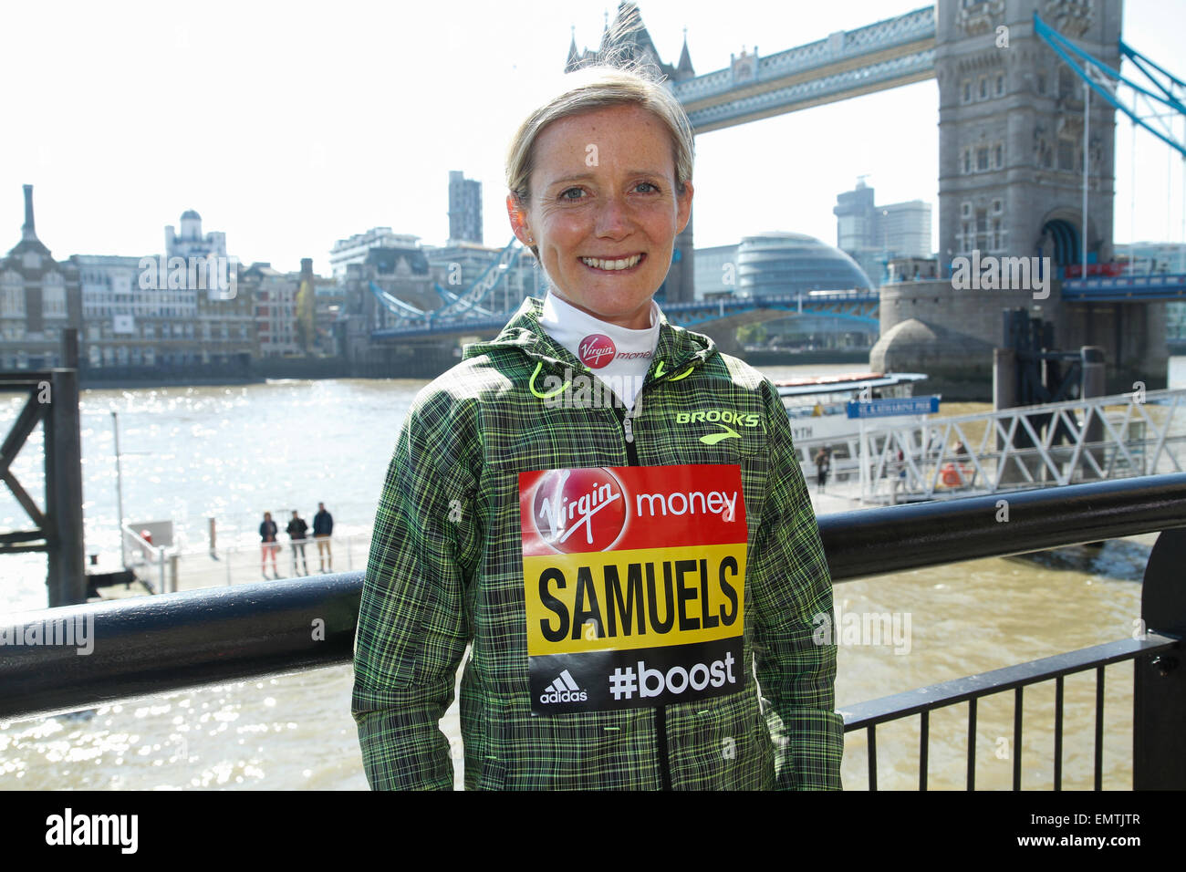 London, UK. 23rd April 2015. British marathon runner Sonia Samuels ...