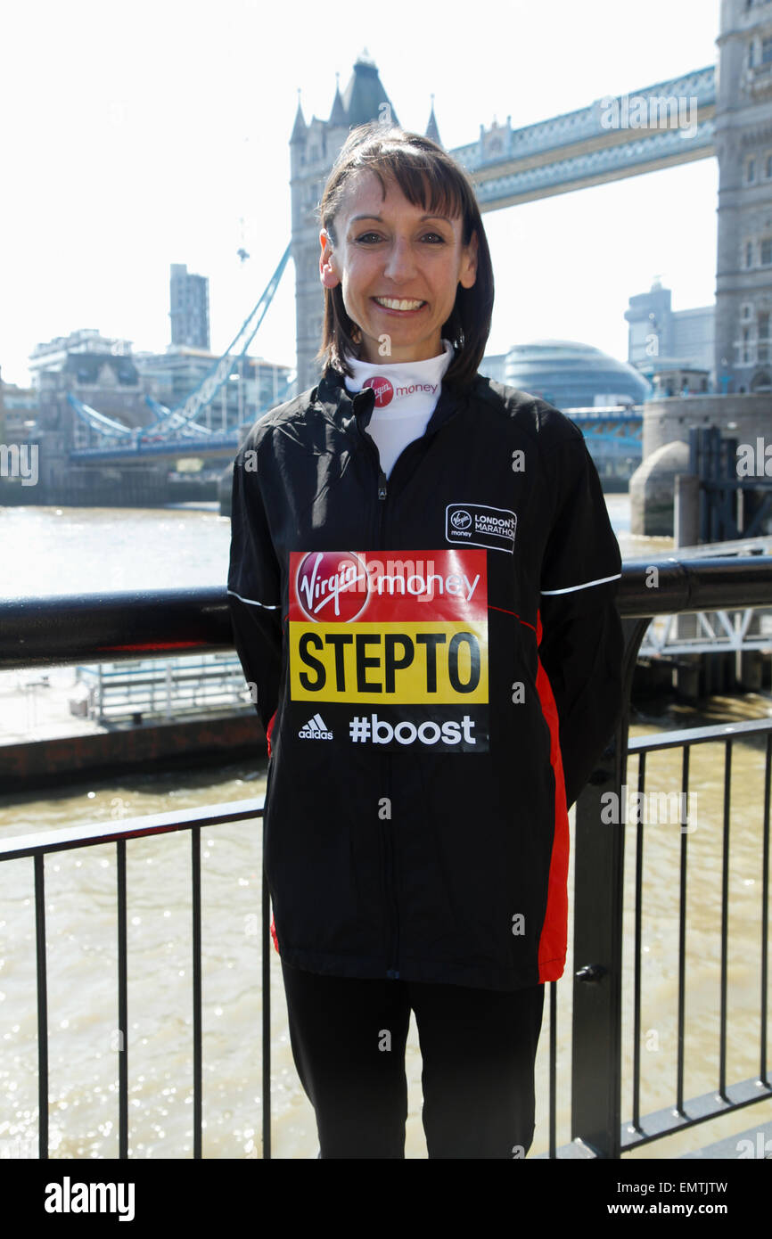 London, UK. 23rd April 2015. British marathon runner Emma Stepto during ...