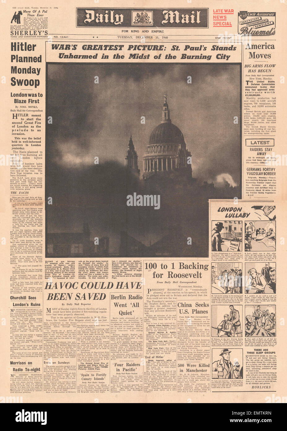 1940 front page Daily Mail Blitz bombing of London Stock Photo - Alamy