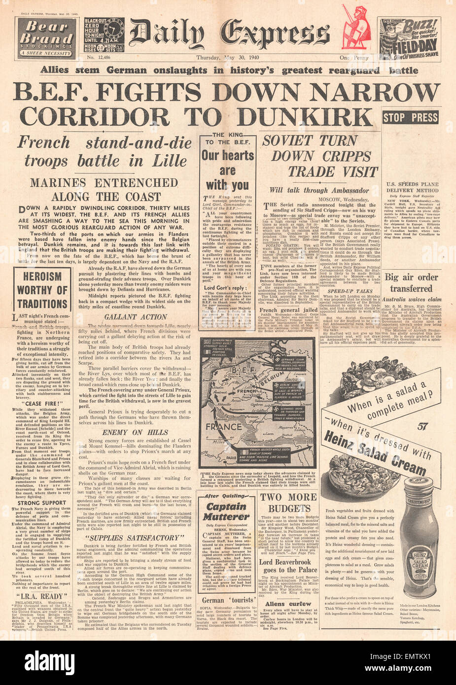 Dunkirk 1940 newspaper hi-res stock photography and images - Alamy
