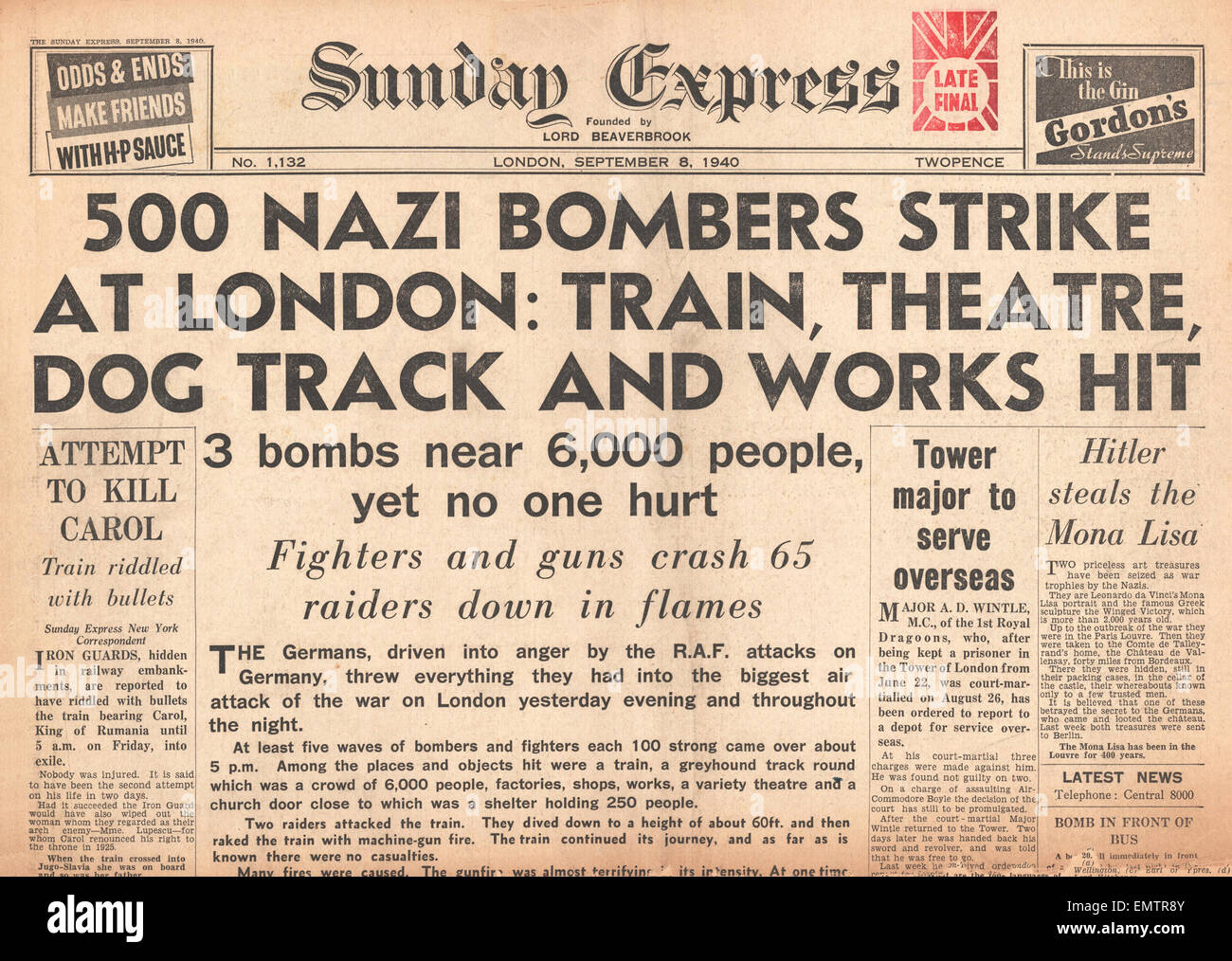 1940 sunday express biggest london day raid by luftwaffe hi-res stock ...