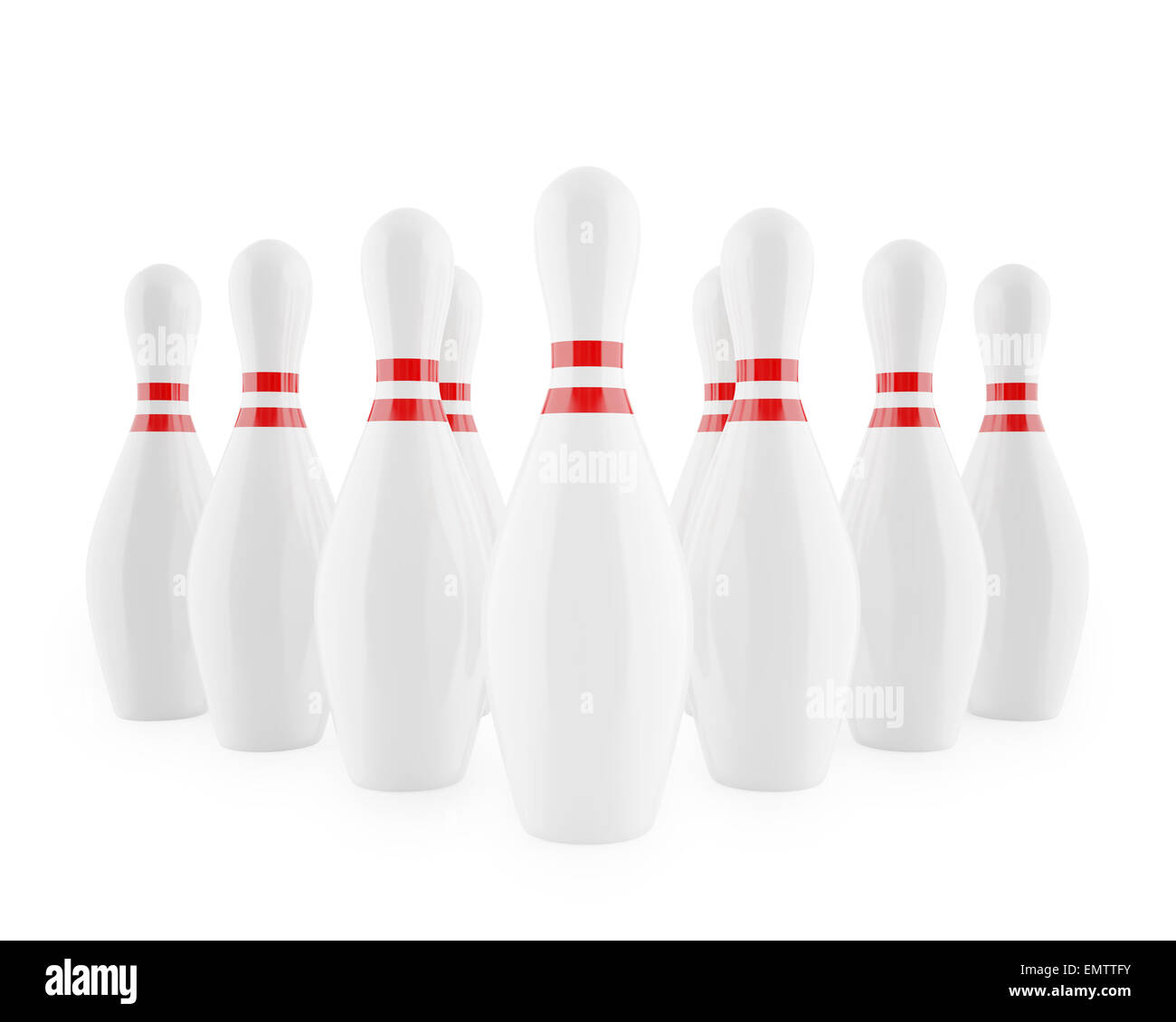 Bowling pins with red stripes isolated on white background Stock Photo ...