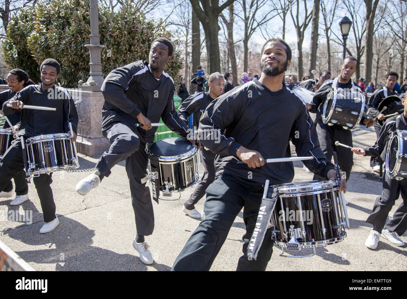 Percussion band plays and marches at the Little League Baseball Parade ...