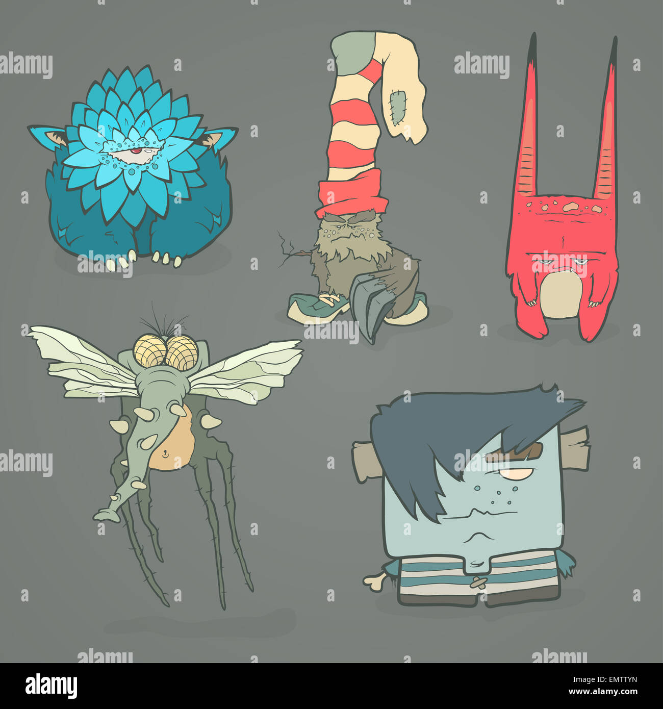 Vector set of illustrations cartoon cute monsters or aliens with claws ...