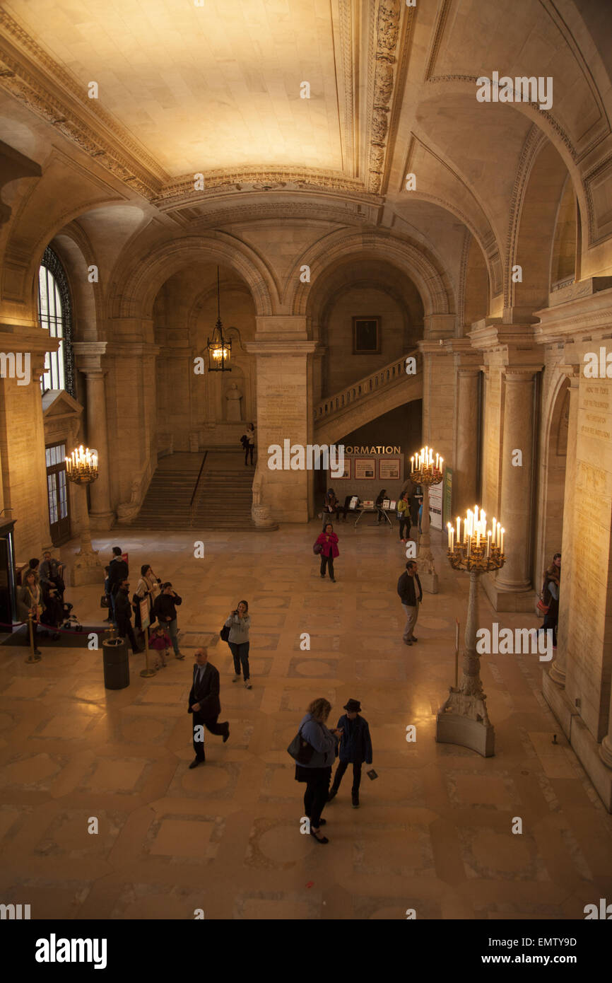 Looking across the entry hall at the New York Public Library at 5th Ave ...