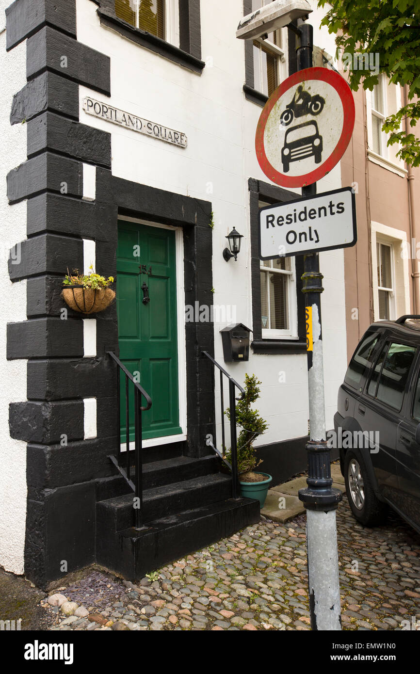 UK, Cumbria, Workington, Portland Square, Residents only parking sign ...