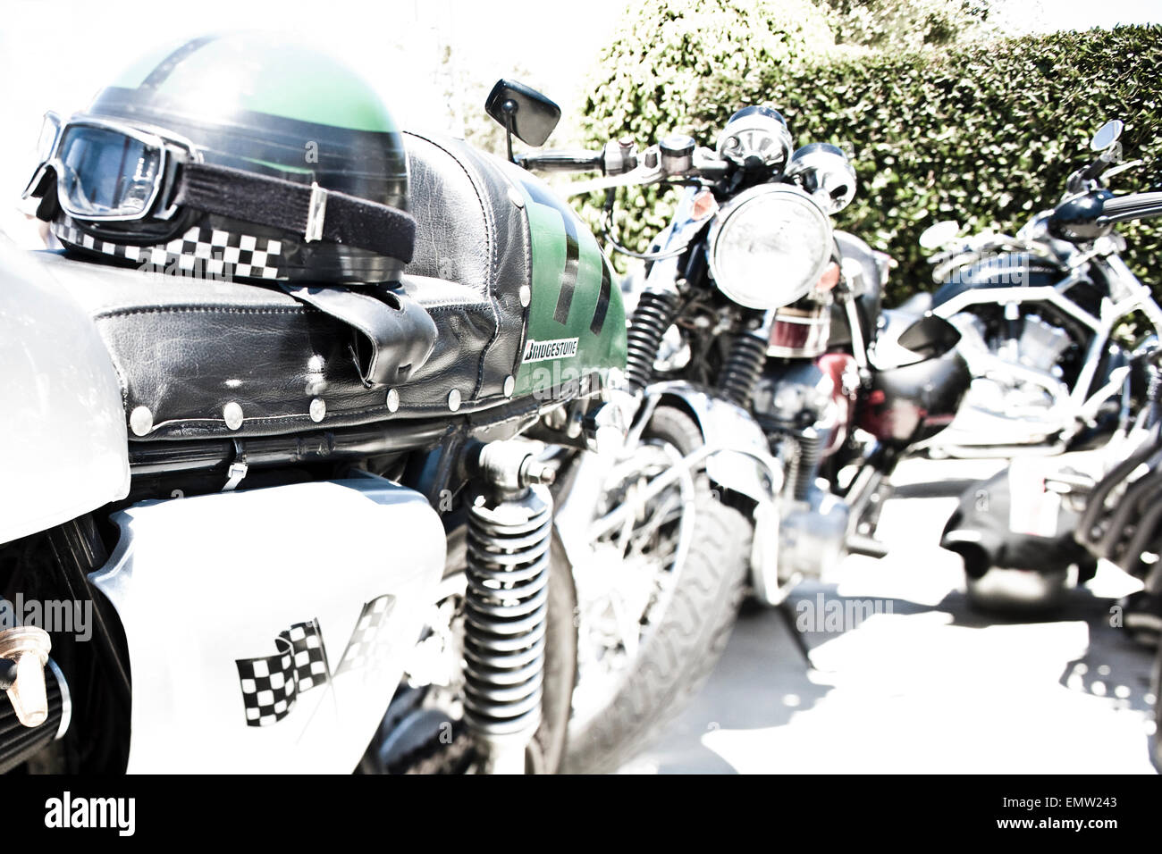 A motorcycle with custom painted green and black & white checked ...
