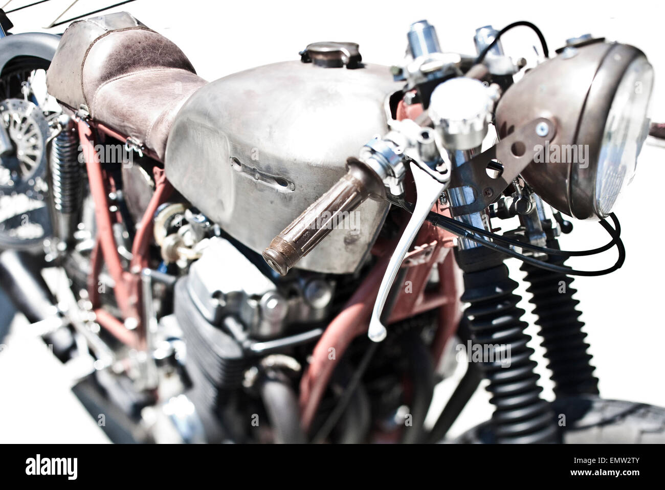 A custom bobber style motorcycle at a Venice California rally Stock ...