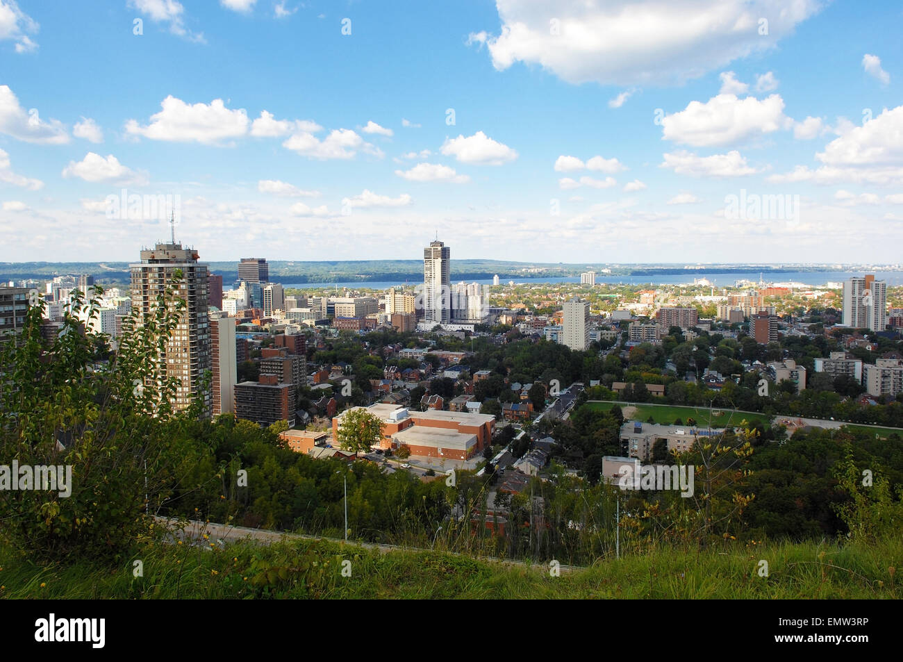 View from the Hamilton mountain of the lower city and the harbour in ...