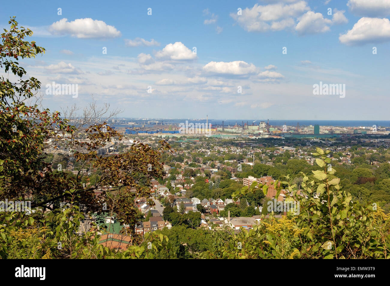 A picture of the lower city of Hamilton from the mountain, with the ...