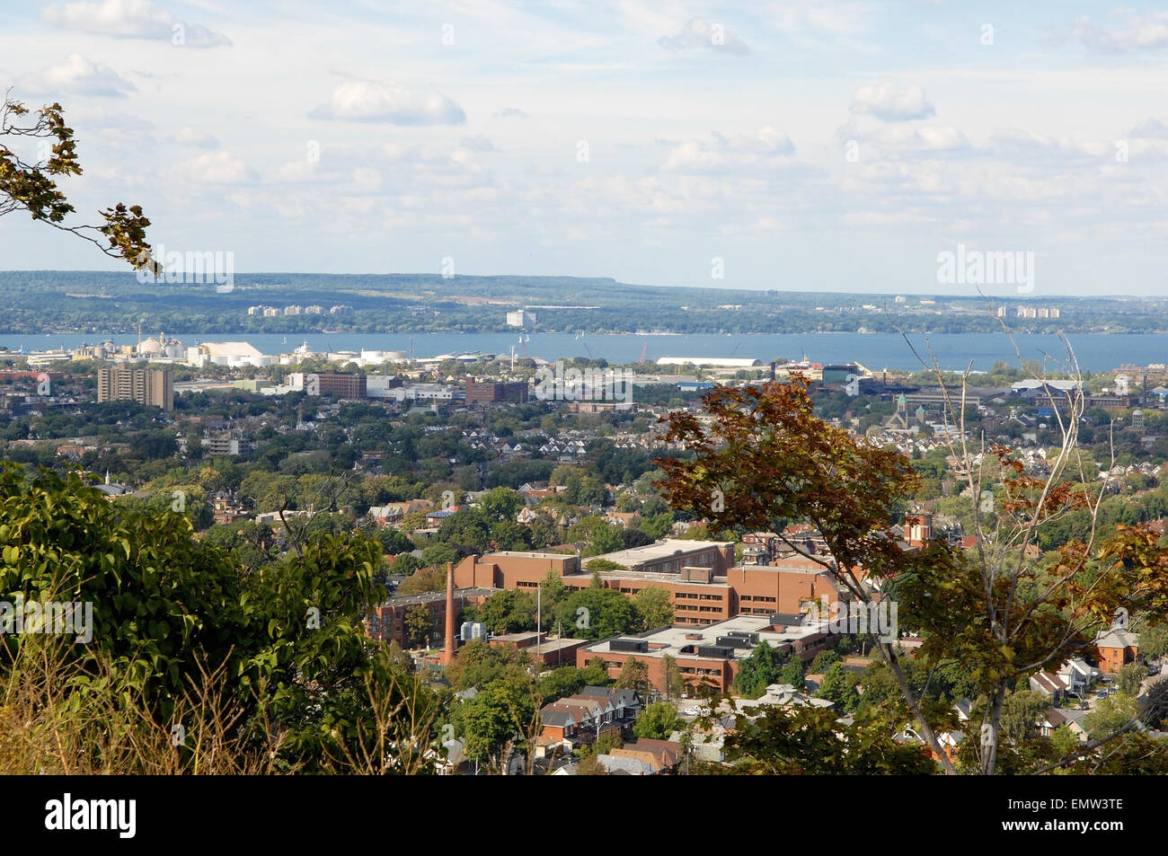 A picture of the lower city of Hamilton from the mountain, with the ...