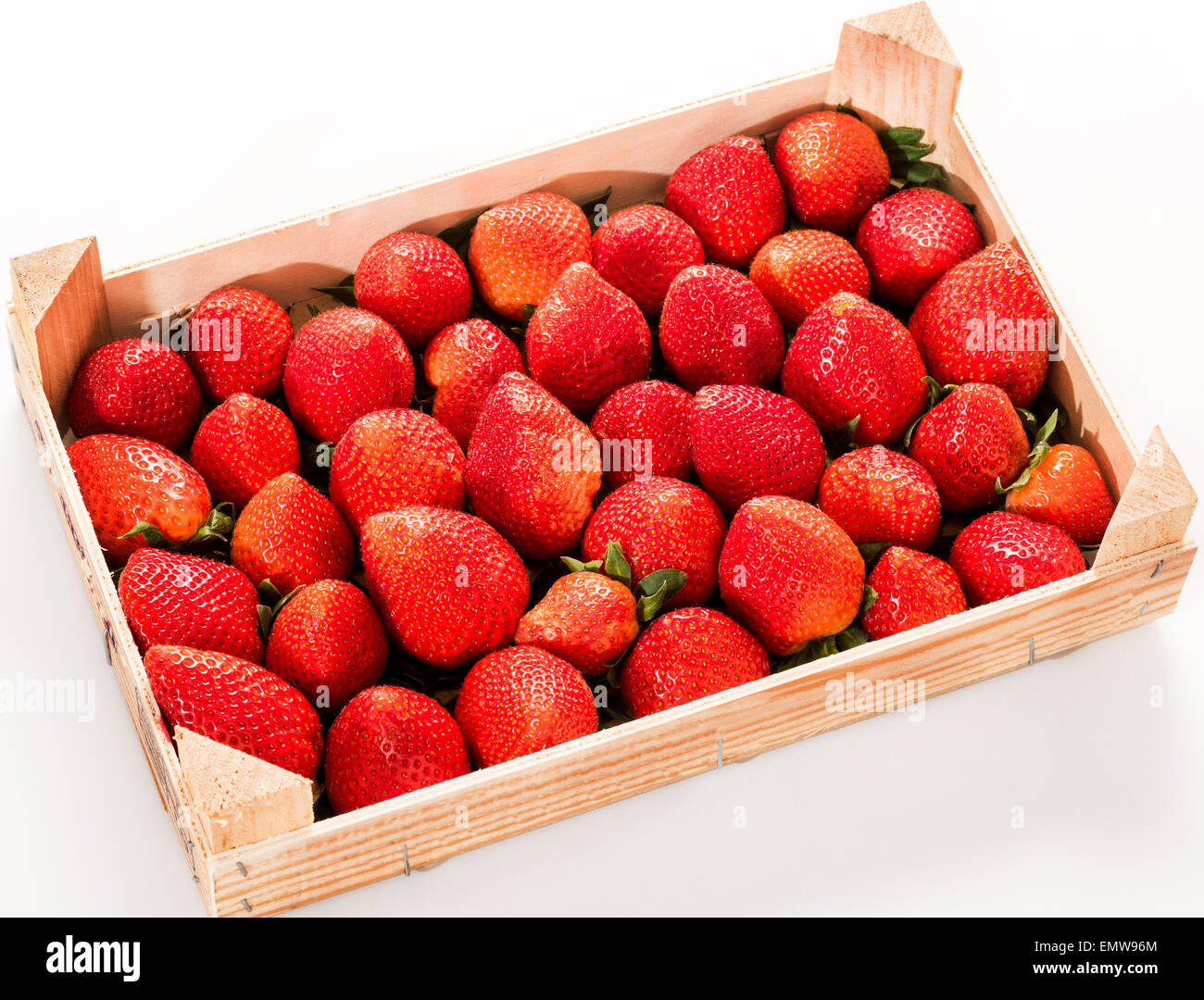 Strawberry, fresh strawberries in the wooden box in an ecological ...