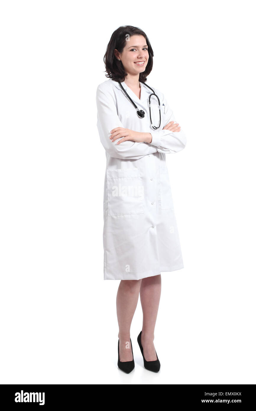 Full body of a doctor woman posing confident with folded arms isolated ...