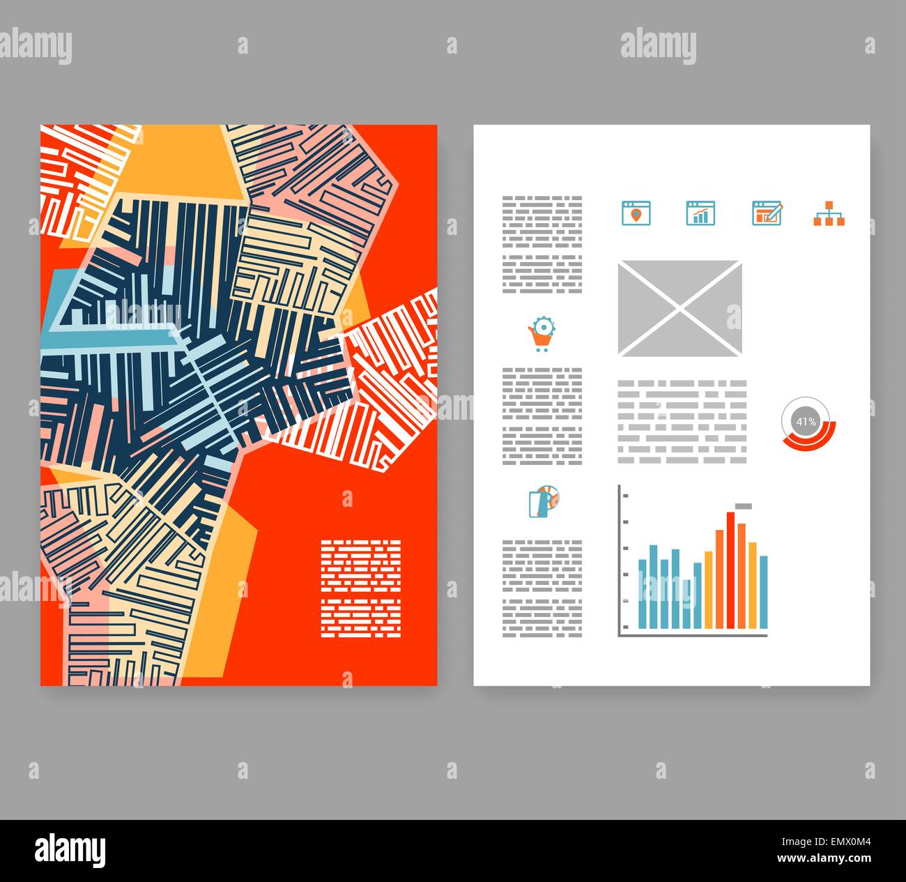 Flyer, leaflet, booklet layout. Editable design template. A4 2-fold brochure with abstract ...