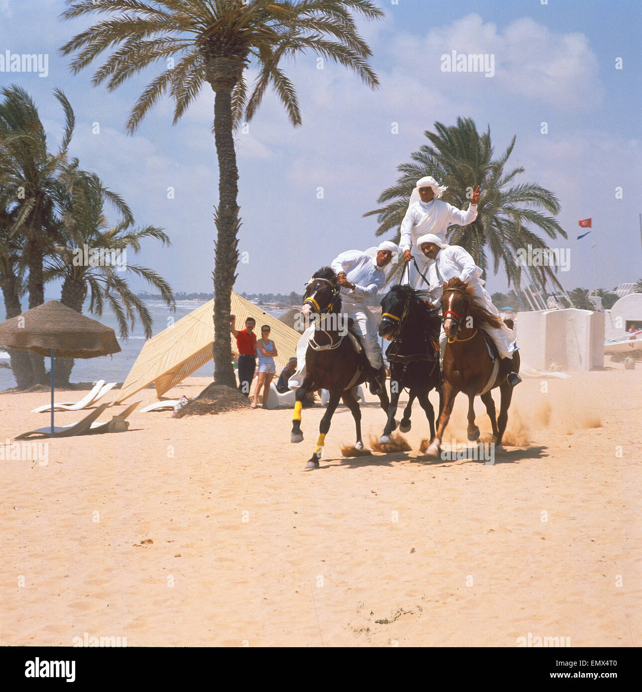 Tunesien, Insel Djerba, Djerba la Doure, Fantasia, Reiter am Strand Stock Photo - Alamy