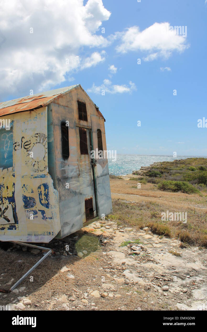 Antigua, Caribbean - November 2014: Derelict shack by beach near Devils ...