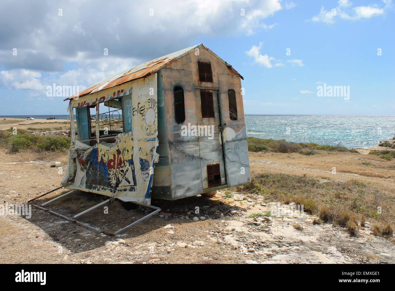 Antigua, Caribbean - November 2014: Derelict shack by beach near Devils ...