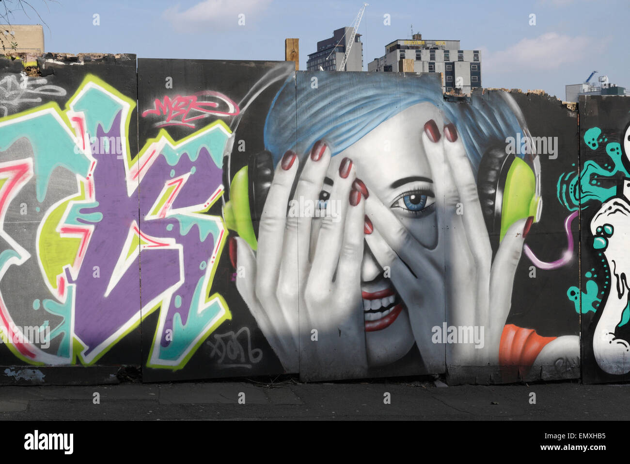 Colourful Street Art Graffiti in Sheffield England UK, Building Site ...